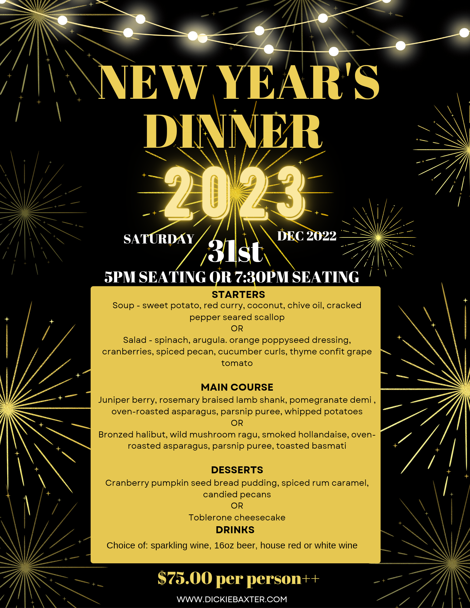 Celebrate NYE at the Dickie Baxter!